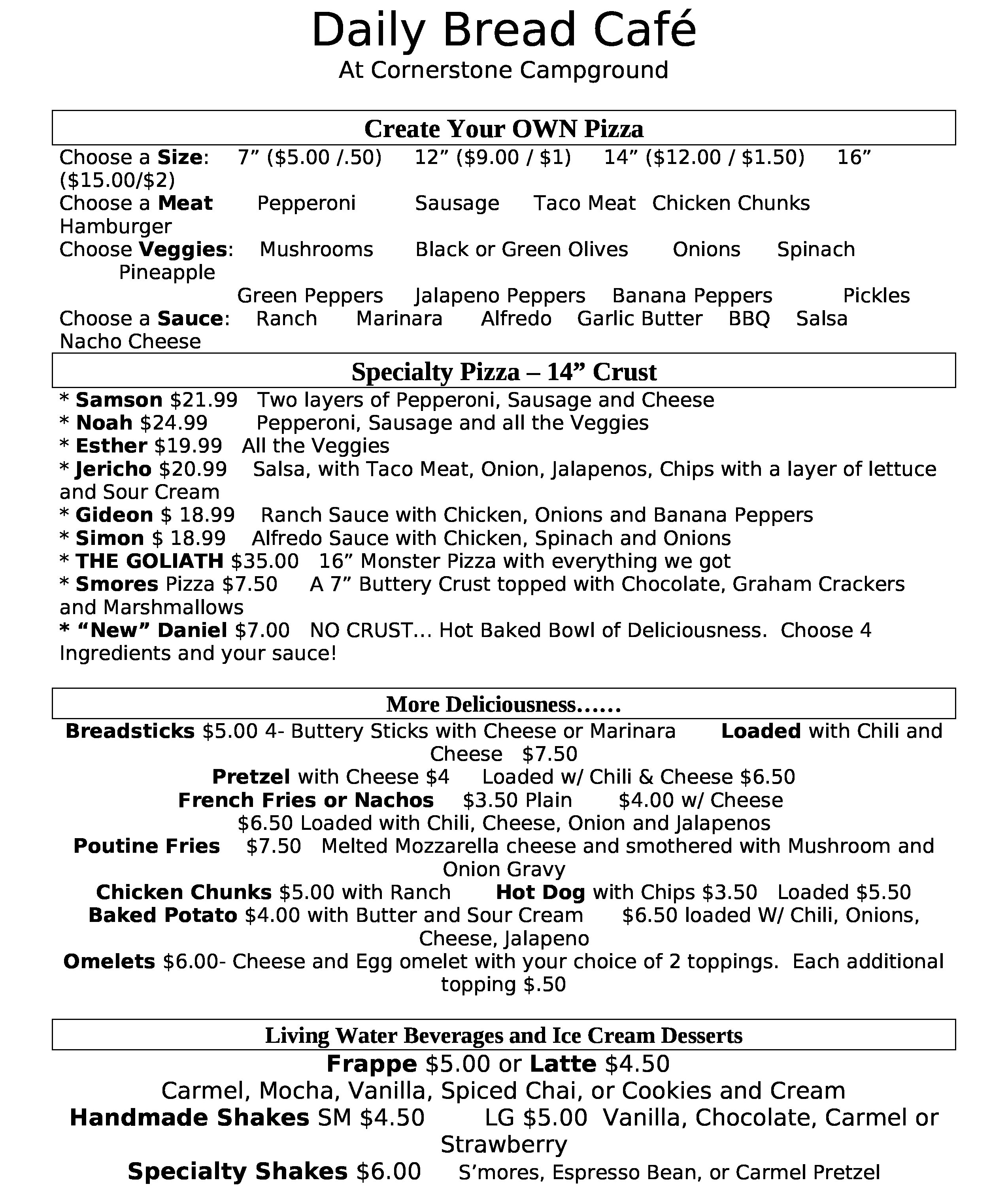 Daily Bread Café – Cornerstone Retreat and Campground